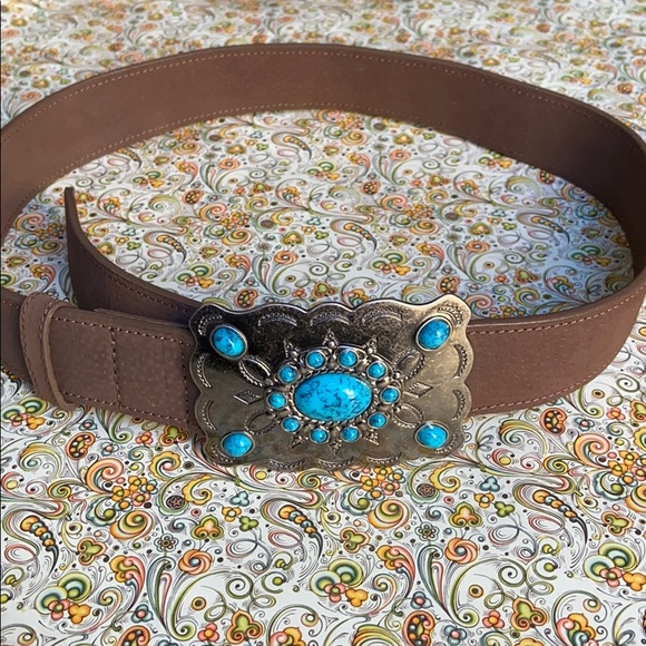 Accessories | Genuine Leather Turquoise Chunky Buckle Belt | Poshmark